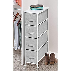 mDesign Narrow Dresser Storage Tower Stand with 4 Removable Fabric Drawers - Steel Frame, Wood Top Organizer for Bedroom, Entryway, Closet - Lido Collection - Gray