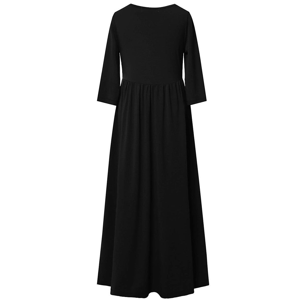 Perfashion Girls Black Maxi Dress with Pockets for Kids Pleated Casual Crew Neck Cotton Long Dresses