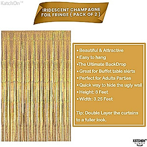 KatchOn, Champagne Gold Fringe Curtain Backdrop - Large, 6.4x8 Feet, Pack of 2 | Iridescent Gold Backdrop Curtain, Gold Streamers Party Decorations | Gold Curtain, New Years Eve Party Supplies 2024