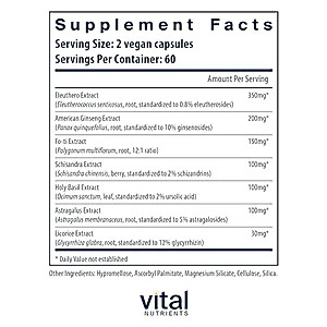 Vital Nutrients - Energy Plus - Non-Stimulatory Herbal Energy Support - 120 Vegetarian Capsules per Bottle