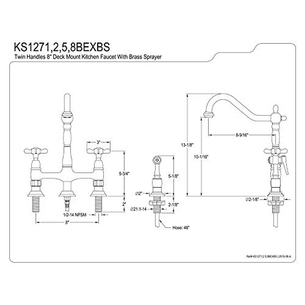 Kingston Brass KS1278BEXBS Essex 8-inch Centerset Kitchen Faucet Sprayer, Brushed Nickel