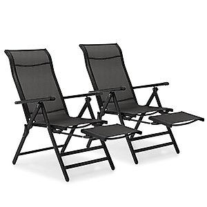 MoNiBloom 3 in 1 Outdoor Lounge Chairs Set of 2 Folding Recliner Patio Lounge Chair with Retractable Footrest, Furniture Outdoor Large Angle Adjustment Chair for Deck Patio Beach Yard, 330lbs