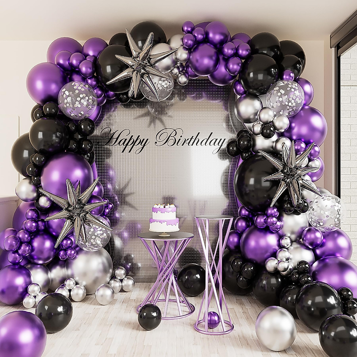 Aooxpok Metallic Purple Balloon Garland Arch Kit,146Pcs Metallic Purple Balloon Sliver Confetti Balloon for Graduation Baby Shower Birthday Wedding Gender Reveal Party Decorations