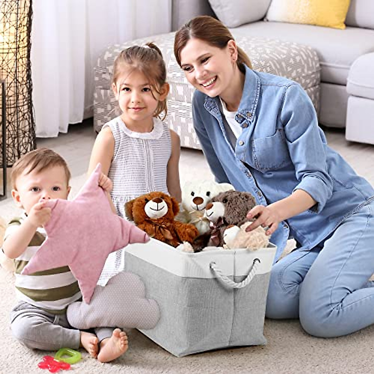 8 Pack Fabric Storage Baskets for Shelves Collapsible Storage Bins Decorative Baskets Empty Gift Foldable Cloth Baskets with Handles for Organizing Home Closet Towels Clothes, 2 Sizes (White, Gray)