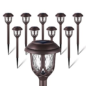 EXCMARK 10 Pack Solar Lights Outdoor Decorative Garden Yard Lights for Pathway Walkway Sidewalk Driveway. (Brown, Warm White)