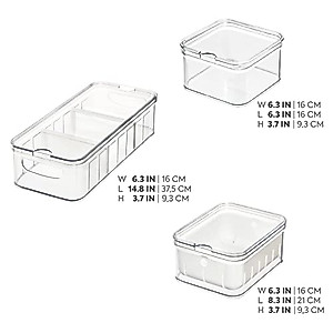 iDesign The Spruce 3-Piece Plastic Refrigerator Organizer Bin Set with Lids, Clear/White