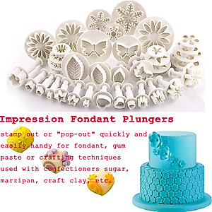 KORIXINE Cookie Cutters 36 Piece Fondant Cake Cookie Plunger Flower Daisy Blossom Leaf Butterfly Heart Shape Decorating Mold DIY Gum Paste Cookie Stamps Set Mini Clay Plunger