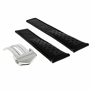 Ewatchparts 22mm Leather Watch Band Strap Compatible With Tag Heuer Monaco Calibre 12 CAW2111 Clasp Black
