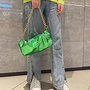 NAARIIAN Women‘s cloud-shape Metallic PU dumpling bags | Chunky chain clutch purses | Detachable shoulder strap Evening Handbags (Apple Green)