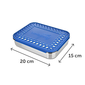 LunchBots Large Cinco Stainless Steel Lunch Container - Five Section Design Holds a Variety of Foods - Metal Bento Box - Dishwasher Safe - Stainless Lid - Blue Dots