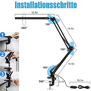 LED Desk Lamp, Swing Arm Desk Lamps with Clamp, Eye-Care Architect Desk Lights, 3 Color Modes & 10 Adjustable Brightness Levels, Table Lamps with Memory Function, Desk Lamp for Home Office(Black)