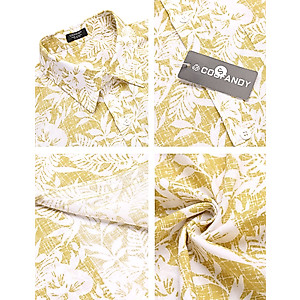 COOFANDY Mens Short Sleeve Button Up Shirt Summer Beach Linen Shirts Floral Palm