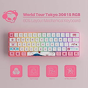 Akko World Tour Tokyo 3061S 60% Pink Wired Mechanical Gaming Keyboard, RGB Backlit, Hot-swappable Wired with OSA Profile PBT Keycaps and NKRO (Jelly Pink Switches)