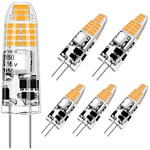 AGOTD G4 LED Bulb, 2W 12V G4 Bi Pin Bulb, G4 20W Halogen Bulb Replacement, Warm White 3000K，No-Flicker， Chandelier Lighting/Landscape Lighting/Microwave Lighting（6 Pack）