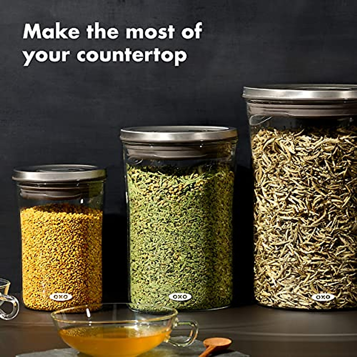 OXO 3 Piece Food Storage POP Glass Container Set - 0.6, 1.5, and 3.3 Quart