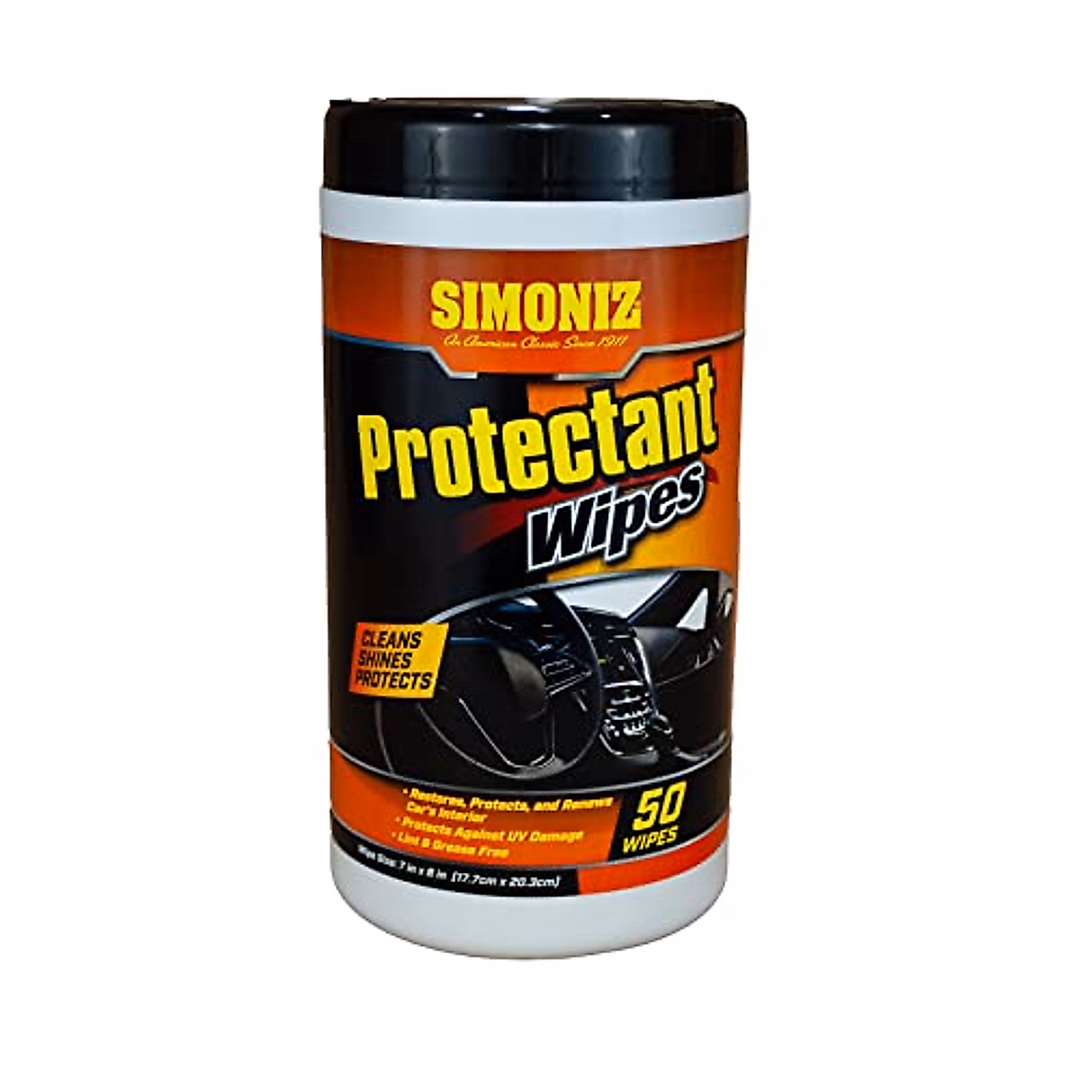 Simoniz Auto Protectant Wipes – Interior Detailer for Convenient Protection & Cleanup – Includes 50 Wipes for All Interior Surfaces Including Dashboards & Seats - Great for Cars, Trucks, SUVs, Boats
