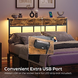 YATINEY Queen Size Headboard Only, Headboard for Queen Size Bed with Storage, Industrial Wooden Headboard with Outlet, USB and Type C Port, Adjustable Height, Sturdy and Stable, Rustic Brown and Black