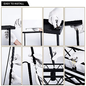 Pretoy Kitchen Island Pendant Lighting 6-Light Black Metal Industrial Bar Chandelier Fixtures Vintage Hanging Farmhouse Rectangle Linear Chandelier for Dining Room Living Room