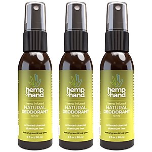 All Natural Hemp Deodorant Spray (Lemongrass & Tea Tree) for Women and Men with Activated Charcoal, Vegan and Aluminum Free (3-Pack) - by Hemp and Hand