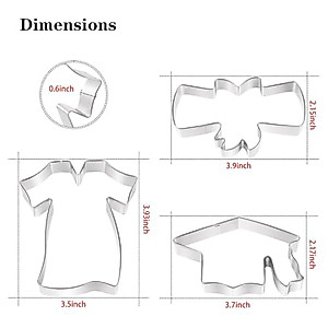 Graduation Cookie Cutters Set 3 Pieces, Stainless Steel Graducation Cap Cookie Cutter, Diploma, Graduation Gown Dress Cookie Cutter for Graduation Celebration Party