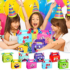 Skyygemm 48 Pcs Monster Treat Boxes Colorful Paper candy boxes Snack Goodie boxes Monster Party Favor Boxes with Handle for Kids Birthday Baby Shower back to school Party Supplies