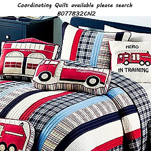 Cozy Line Home Fashions Fire Truck Pillow Boys Cotton Decorative Throw Pillows Couch Bed Living Room Kids Bedroom Decor(Firetruck Pillow, 1 Piece)