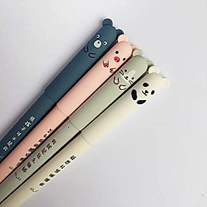 Cute Girly Gel Pen，4 Pcs 0.35mm Blue Ink Gel Pen，Kawaii Pig Bear Cat Mouse Erasable Gel Pen School Office Supplies Stationery Gift