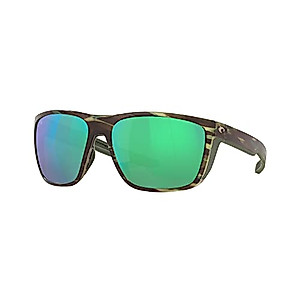 Costa Del Mar Mens Ferg Square Sunglasses, Green Tortoise/Green Mirrored Polarized-580G, 59 mm
