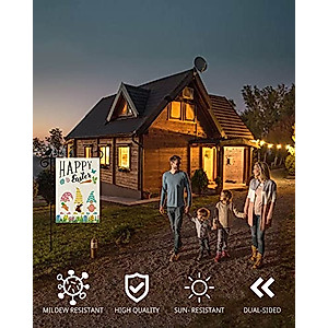 Easter Garden Flag, Double Sided Vertical Burlap Mini Flag for Garden Yard House, Happy Easter Outdoor Bunny Egg Gnome Small Flag, Farmhouse Outside Holiday Decorative Decoration, 12x18 Inch