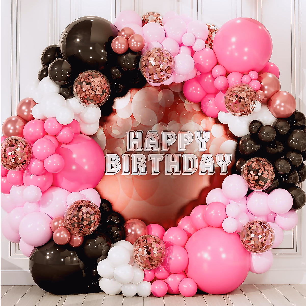 ALL-IN-1 Pink Black and White Balloons Garland & Arch Kit – Small and Large White, Black and Pink balloons – Hot Pink and Black Party Decorations for Birthday, Boss Baby, Mean Girls, Barbie, Minnie