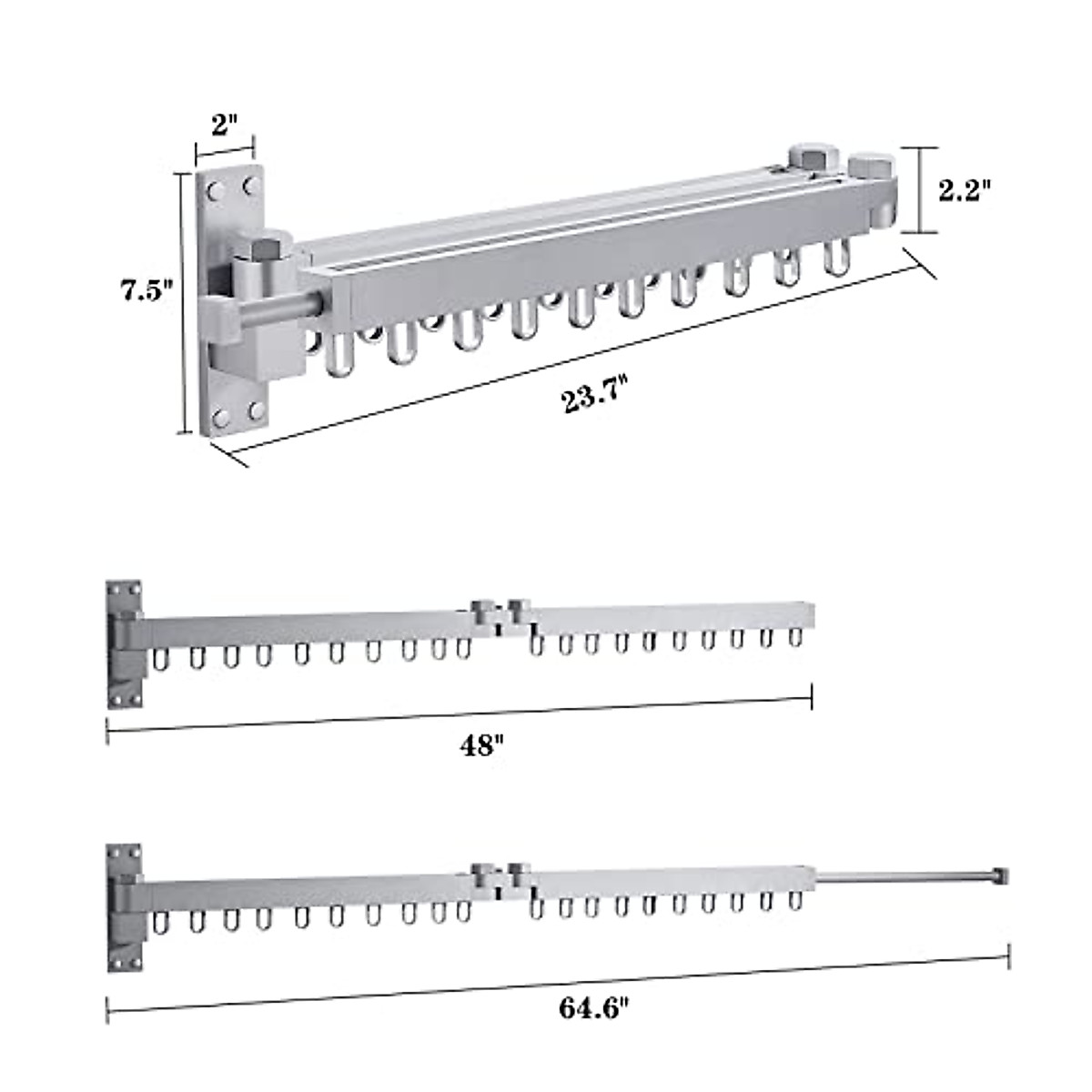 Bakala Retractable Clothes Drying Rack, Wall Mounted Space Saver Heavy Duty Laundry Clothes Hanger Rack with Towel Bar, Collapsible Clothes Dry Racks for Balcony, Mudroom, Bedroom