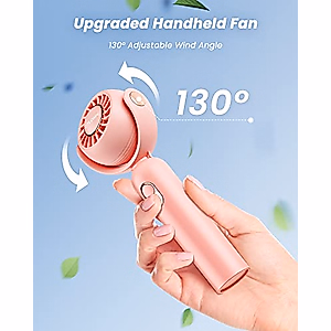 Otlonpe Handheld Fan, Mini Portable Fan[Hand Desk Neck 3 IN 1], Turbo Hand Held Fan 130°Rotatable Rechargeable Personal Fan, Small Hand Fan with 3 Speeds/Base/Lanyard for Travel Outdoor Home Office