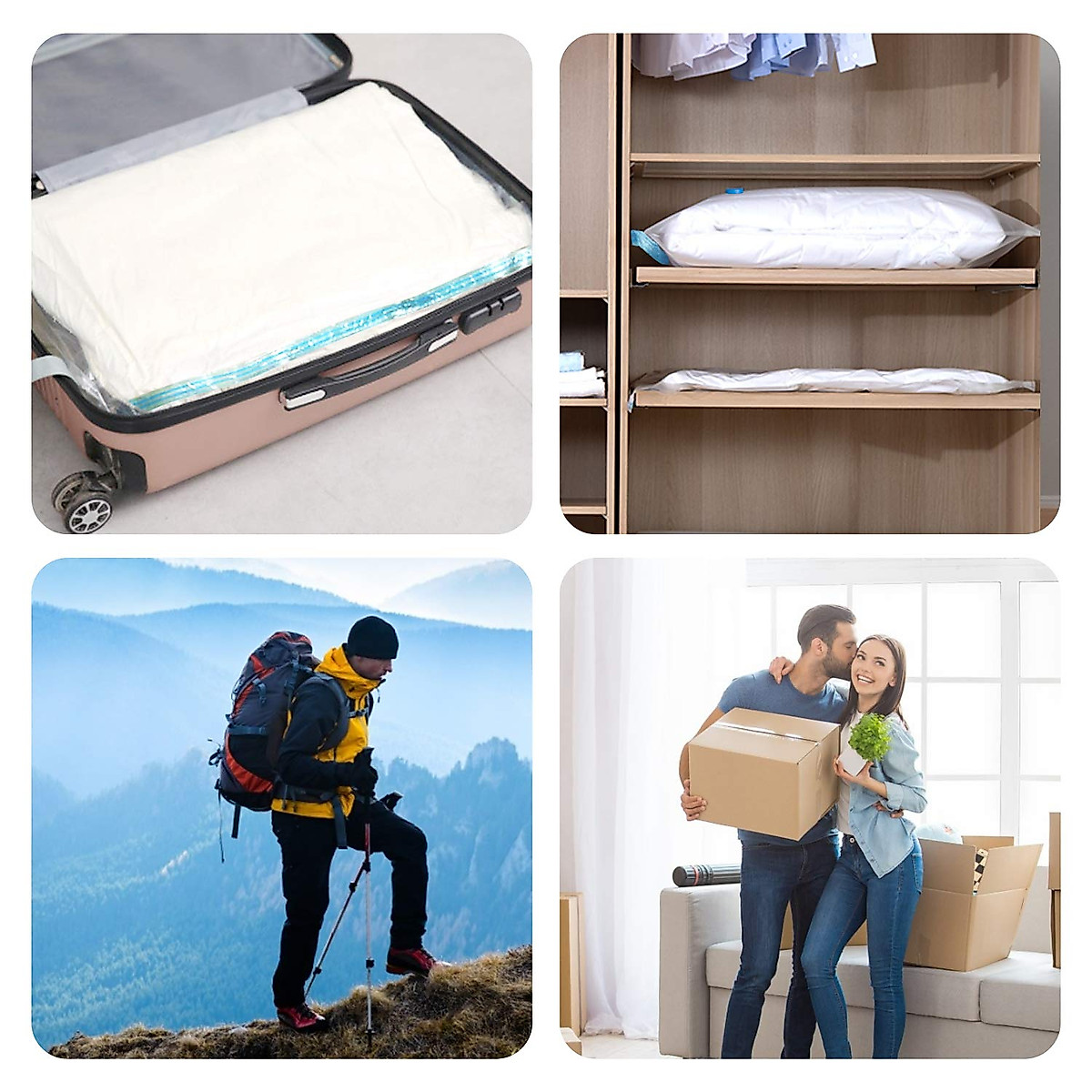 Vacuum Storage Bags for Clothes, 12 Pack Vacuum Sealer Bags Clothes Blankets 4 Jumbo +4 Large + 4 Medium Bolsas Para Guardar Rropa Cobijas with Travel Hand Pump and Laundry Bag