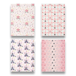 Pink Gift Wrapping Paper, 4 Folded Sheets Kraft Birthday Wrapping Paper Castle Carriage Fairy Tales Princess Magical Gift Wrap Paper 20x28 inch for Girl Women Birthday Party Baby Shower Christmas