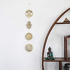 5.31" Sacred Geometry Wall Art 4 PCS Set, (Sacred Lotus, Hamsa Hand, Soul Star, Union Sun Moon) Crystal Grid Meditation Chakra Wooden Wall Art Yoga Decor Spiritual Gifts