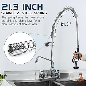 Spray Valve with 45” Commercial Sink Sprayer Hose and Pre Rinse Hose Spring, Pre Rinse Sprayer with Flexible Stainless Steel Hose & Spring Assembly for Commercial Kitchen Faucets (Black)