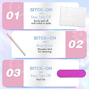 KXAMELIE Glossy Nude Glue on Nails Press On, Made by Gel with Colorful French Tips Short Nails Designs, 24PCS