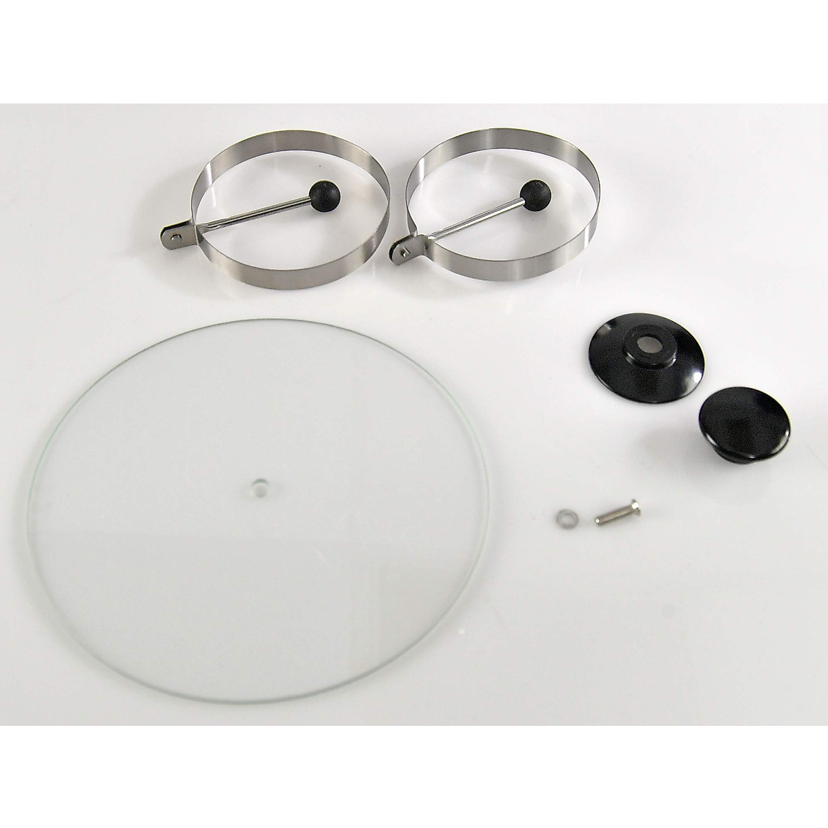 Home-X - Bacon and Eggs Cookware Set Includes Two Stainless Steel Egg Rings and Clear Tempered Glass Bacon Press