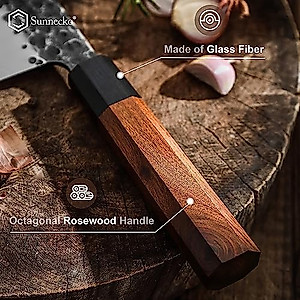 Sunnecko Japanese Gyuto Chef Knife - 8 Inch Chefs Knife for Kitchen,3 Layers 9CR18MOV High Carbon Steel Sharp Cutting Knife,Hand Forged Hammered Pattern