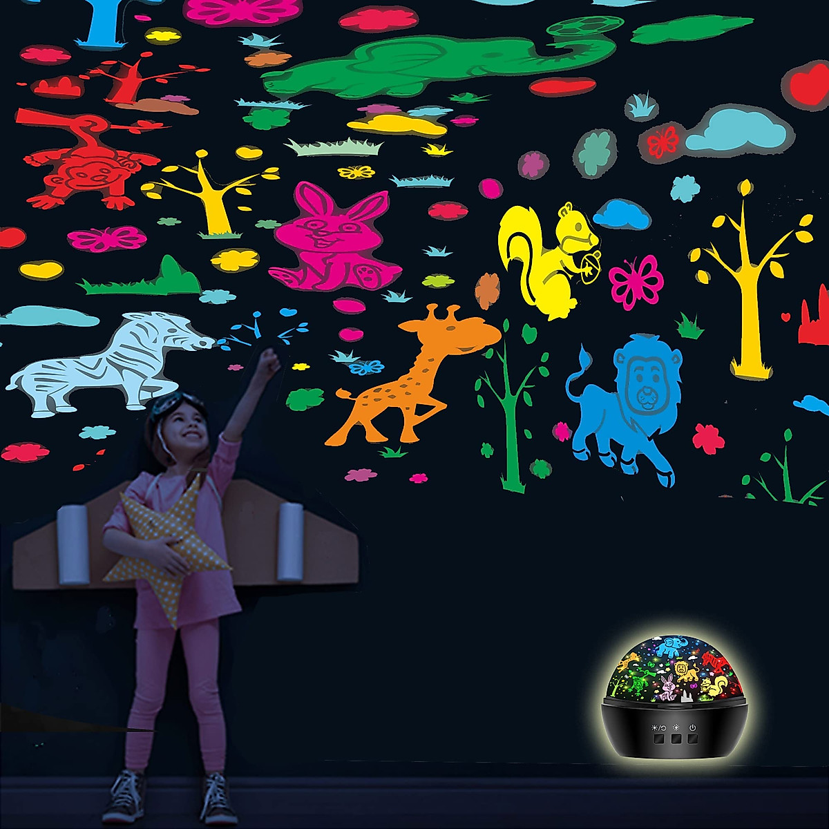 HONGID Night Light for Kids,Kids Night Light Projector,2 in 1 Boys Room Decor,Christmas Xmax Birthday Gifts for Children,Cool Light Sensory Aesthetic Room Decor-Black