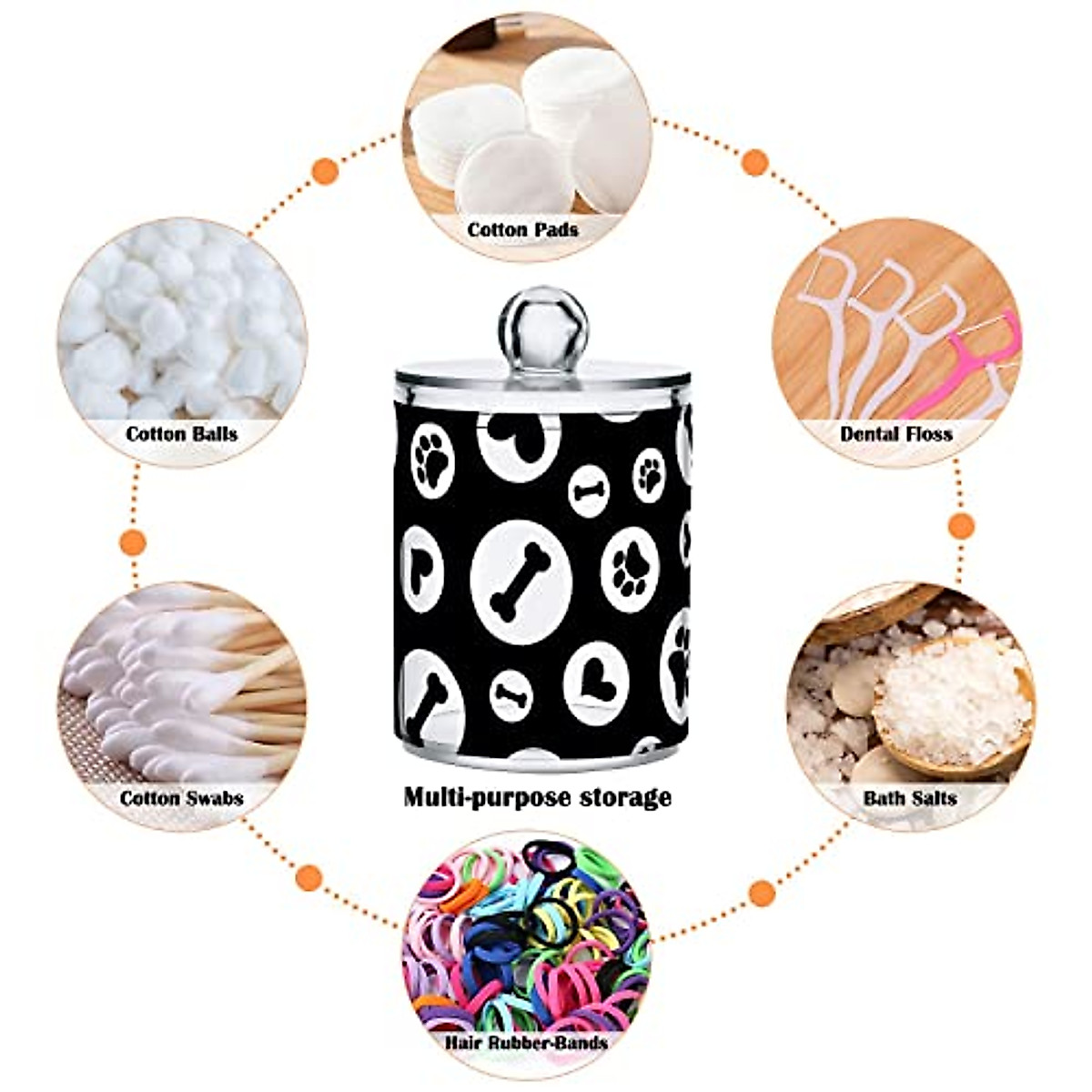 Love Paw Imprint Acrylic Jars 2/4 Pack of 12 oz, for Bathroom Canister Storage Organization, Vanity Makeup Organizer