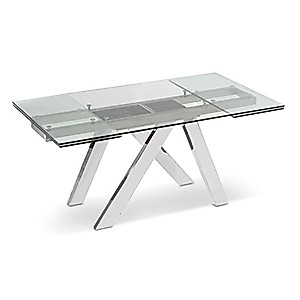 Zuri Furniture Cruz Expandable Modern Dining Table with Clear Glass Top
