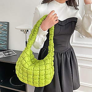 JBB Puffer Hobo Bag for Women Small Quilted Tote Handbag Padding Lightweight Puffy Shoulder Crossbody Satchel Green