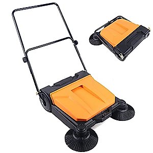 Hand-Push Sweeping Brush, 26 Inch Industrial Manual Push Sweeper Walk-in Floor Sweeper for Backyard Road Home Construction Site Office (No Need to Charge)