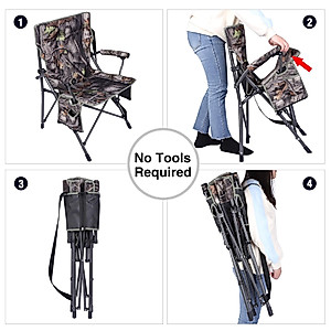 REDCAMP Oversized Hunting Chairs for Blinds, Portable Camping Chairs for Adults Heavy Duty, Hard Arms Folding Chairs for Outside Outdoor with Carry Bag, Camouflage