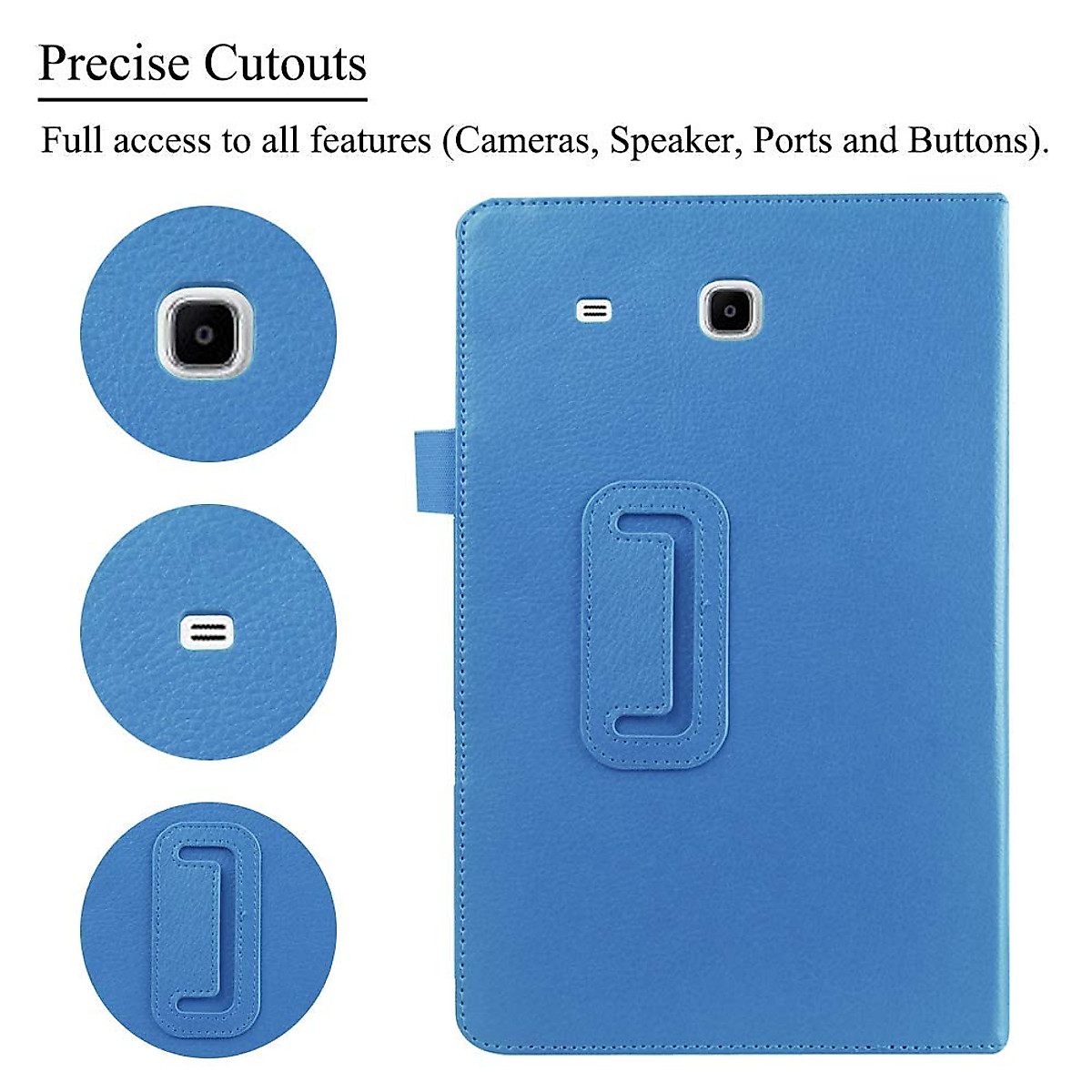 EKVINOR Galaxy Tab E 9.6 Case - Slim Leather Stand Folio Case Cover for Samsung Galaxy Tab E 9.6 Inch Tablet (Fit All Versions SM-T560 T561 T565 and SM-T567V) - Light Blue