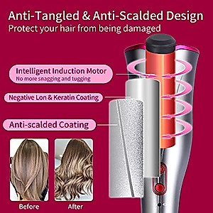 Automatic Hair Curler Curling Iron - 4 Temps & 3 Timer Settings, Curling Iron with Dual Voltage,1" Large Rotating Barrel, Auto Shut-Off Fast Heating Spin Iron for Women with Long Hair (Purple)