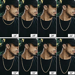 FIBO STEEL 18k Real Gold Plated 2.5-8 MM Stainless Steel Mens Womens Necklace Twist Rope Chain, 4MM 24 inches