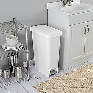 Sterilite Slim Trash Can with Lid, Step On 11 Gal White Kitchen Garbage Can for Bathroom, Bedroom, Home, and Outdoor, Wholesalehome Microfiber Cleaning Cloth Included