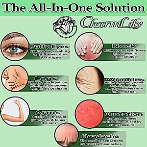 CHARMLILY Jade & Ice Roller + Gua Sha Massager Tool Set for Face & Eyes, Puffiness, Reduce Wrinkle Aging, Migraine, Pain Relief on Neck & Body, Cold Facial Original Natural Stone - 3 in 1